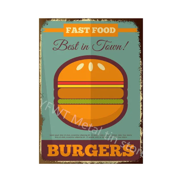 Classic Fast Food Restaurant Metal Painting Burger Drumstick Milk Tea ...