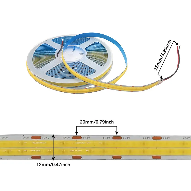 Double Row COB LED Strip Light 24V High Density Flexible FCOB 600leds/M ...