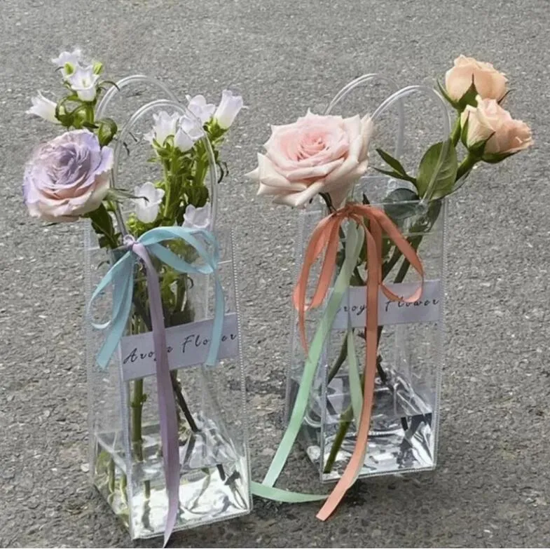 Premium Transparent Flower Tote Bag - PVC Gift Bag for Single Flower ...