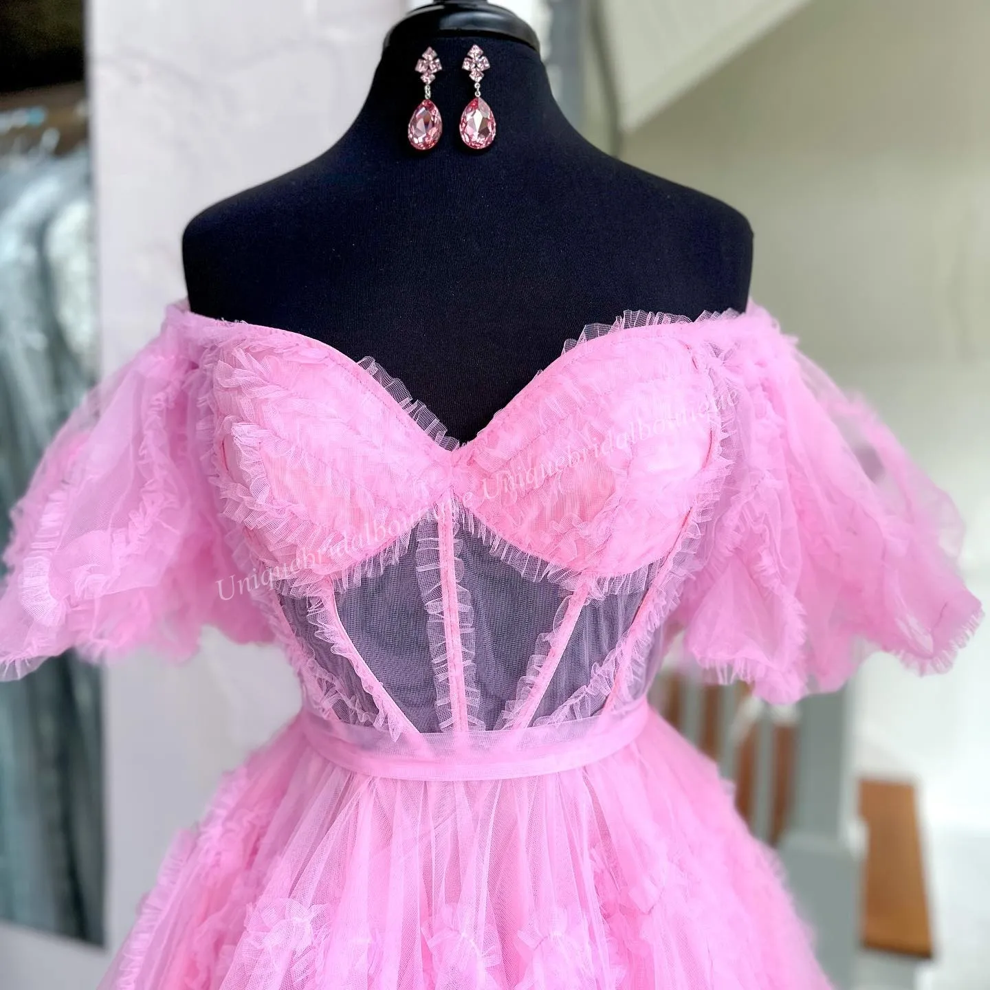 Short Pink Hoco Ruffed Ballon Sleeves Corset Style Homecoming Dress ...