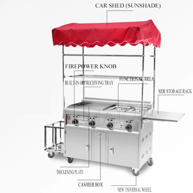 Snack Cart On Wheels: Mobile Fast Food Truck, Square Top Multi Function ...