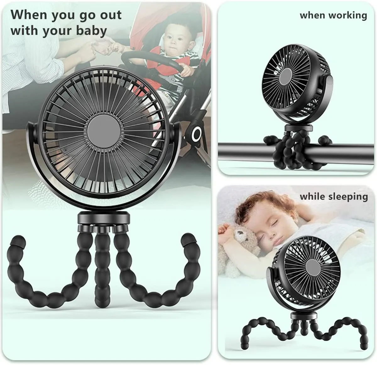 5200mAh Rechargeable Portable USB Handheld Fan Mini 360 Rotate Clip On ...
