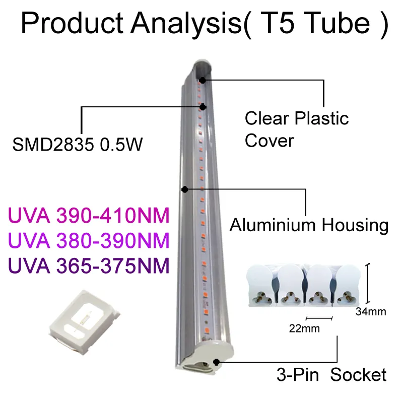 T5 LED UV 390NM 395NM 400NM 405NM Tube 4ft 2ft 1ft 5 30W AC100 240V ...