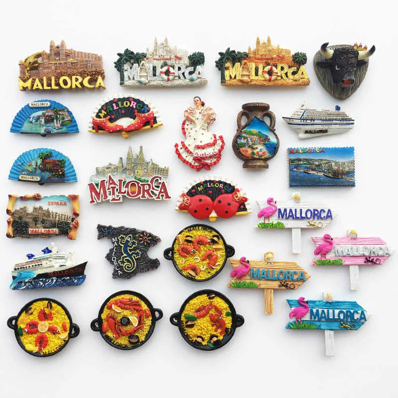 Spain Travel Souvenir Fridge Magnets - Majorca Castle & Palm Design ...