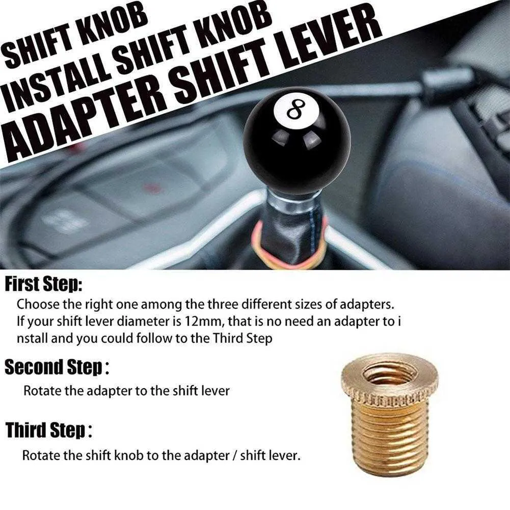 Universal Car Black Pearl Shift Knob 8 Ball Gear With M8/M10 Threaded ...