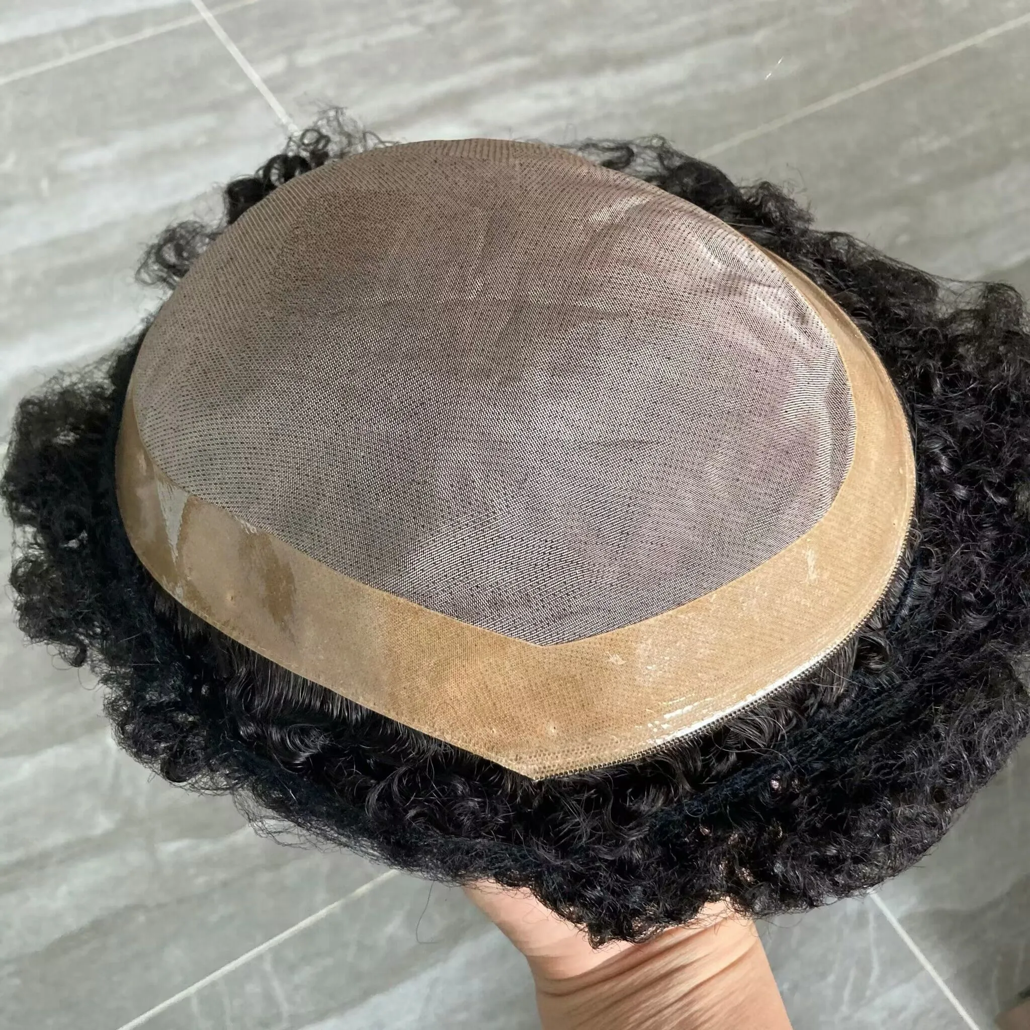 10mm Afro Wave Mono Men Toupees Durable Natural Remy Human Hair Hair ...