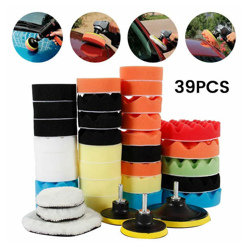 Car Polishing Kit: Buffing Pads, Waxing Sponges, Wool Wheel, Drill ...