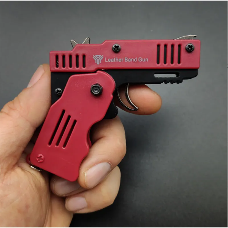 Automatic Toy Gun Mini Folding Rubber Band Launcher Keychain Alloy ...