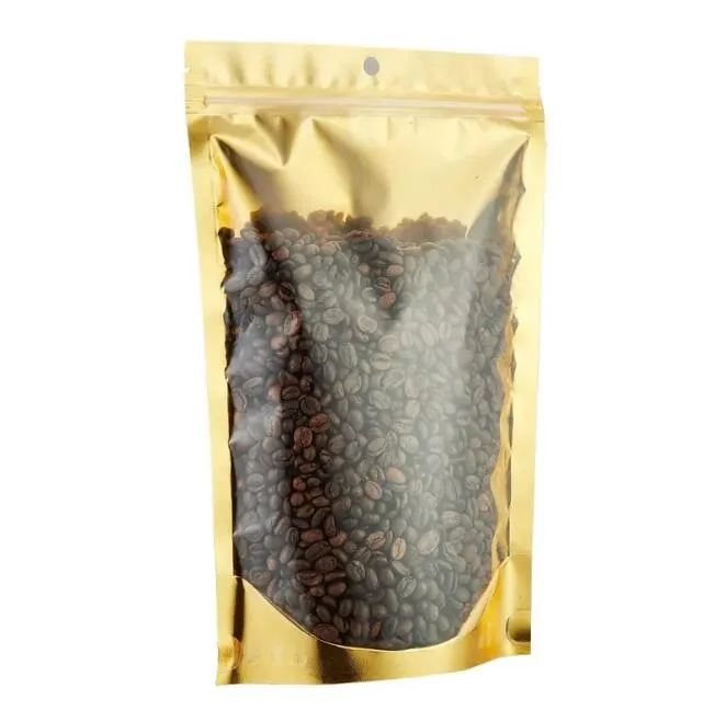 Wholesale Clear Front Window Gold Stand Up Mylar Bags Resealable ...