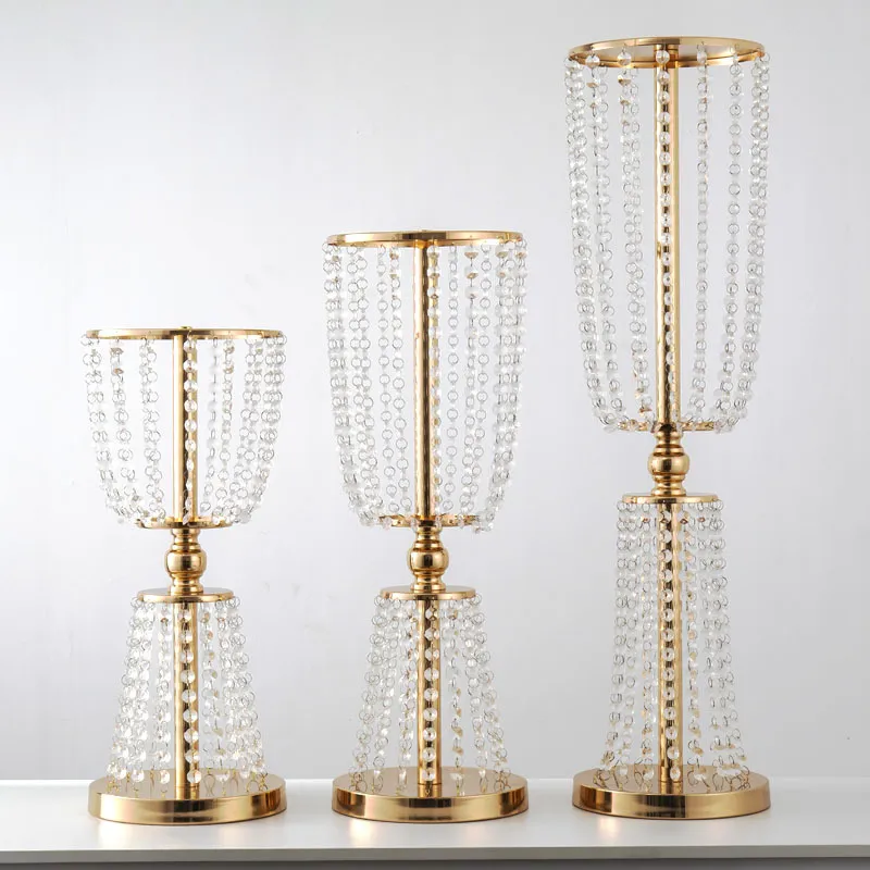 Tall Gold All Metals Table Diamond Chandelier Centerpieces Stand Gold ...