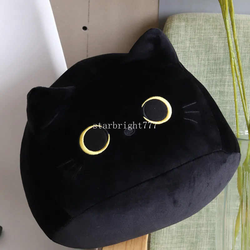 Kawaii Cat Plushie Toy Soft Stuffed Black Cat Cushion For Girls, With ...