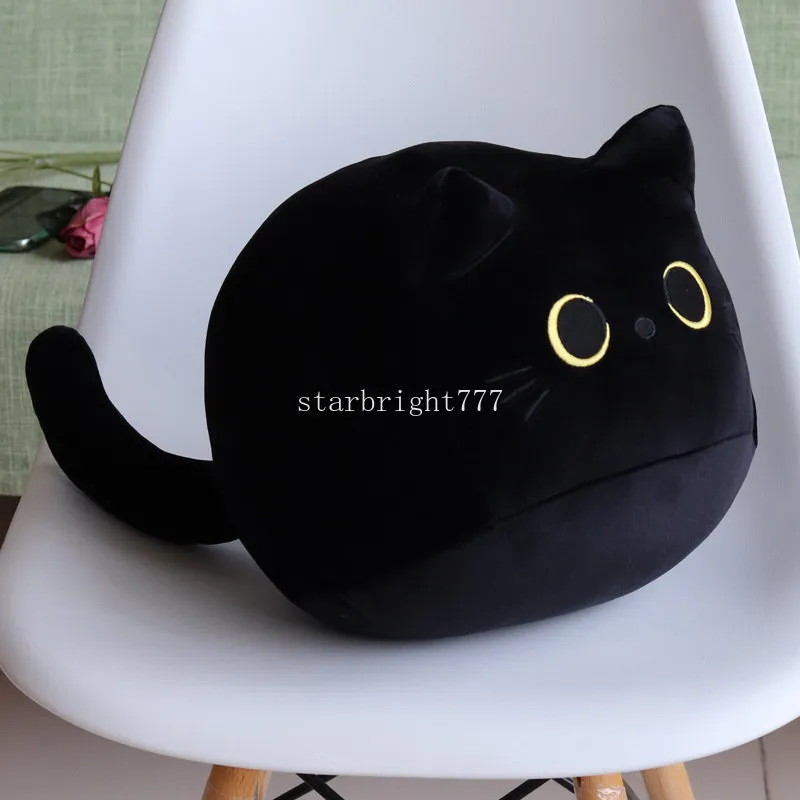Kawaii Cat Plushie Toy Soft Stuffed Black Cat Cushion For Girls, With ...