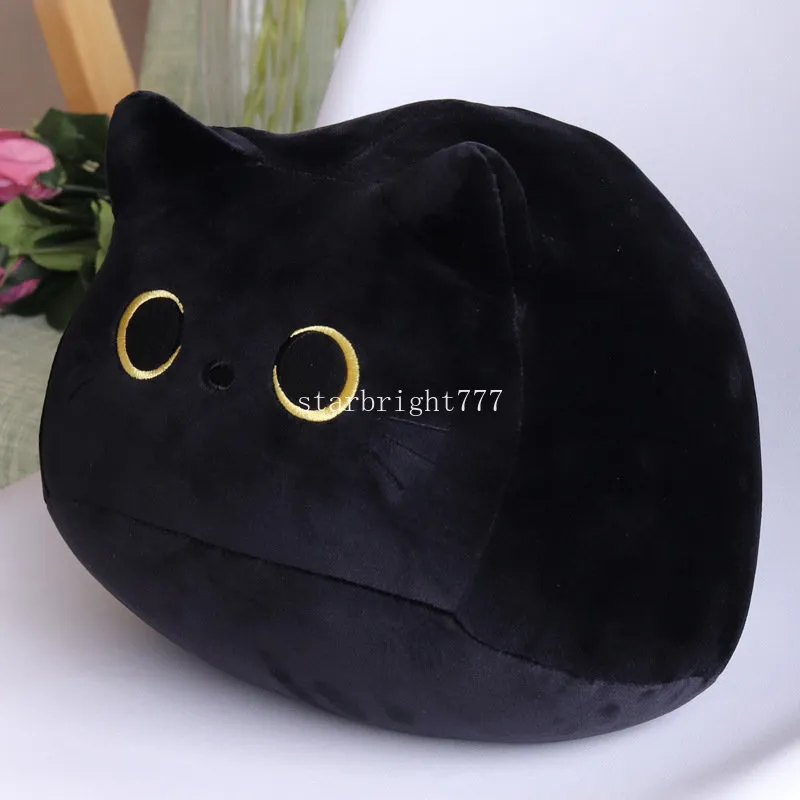 Kawaii Cat Plushie Toy Soft Stuffed Black Cat Cushion For Girls, With ...