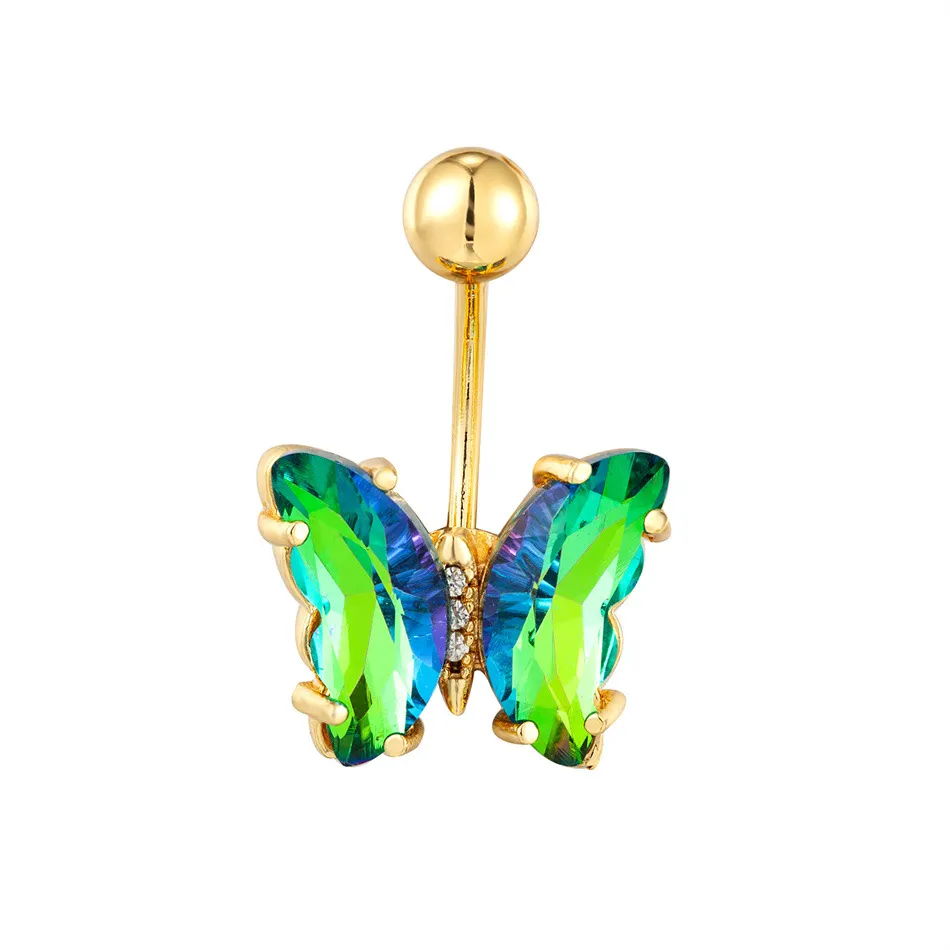 Colorful Crystal Butterfly Belly Button Navel Belly Button Ring Medical Grade Stainless Steel ...