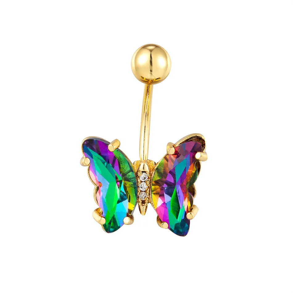 Colorful Crystal Butterfly Belly Button Navel Belly Button Ring Medical Grade Stainless Steel ...