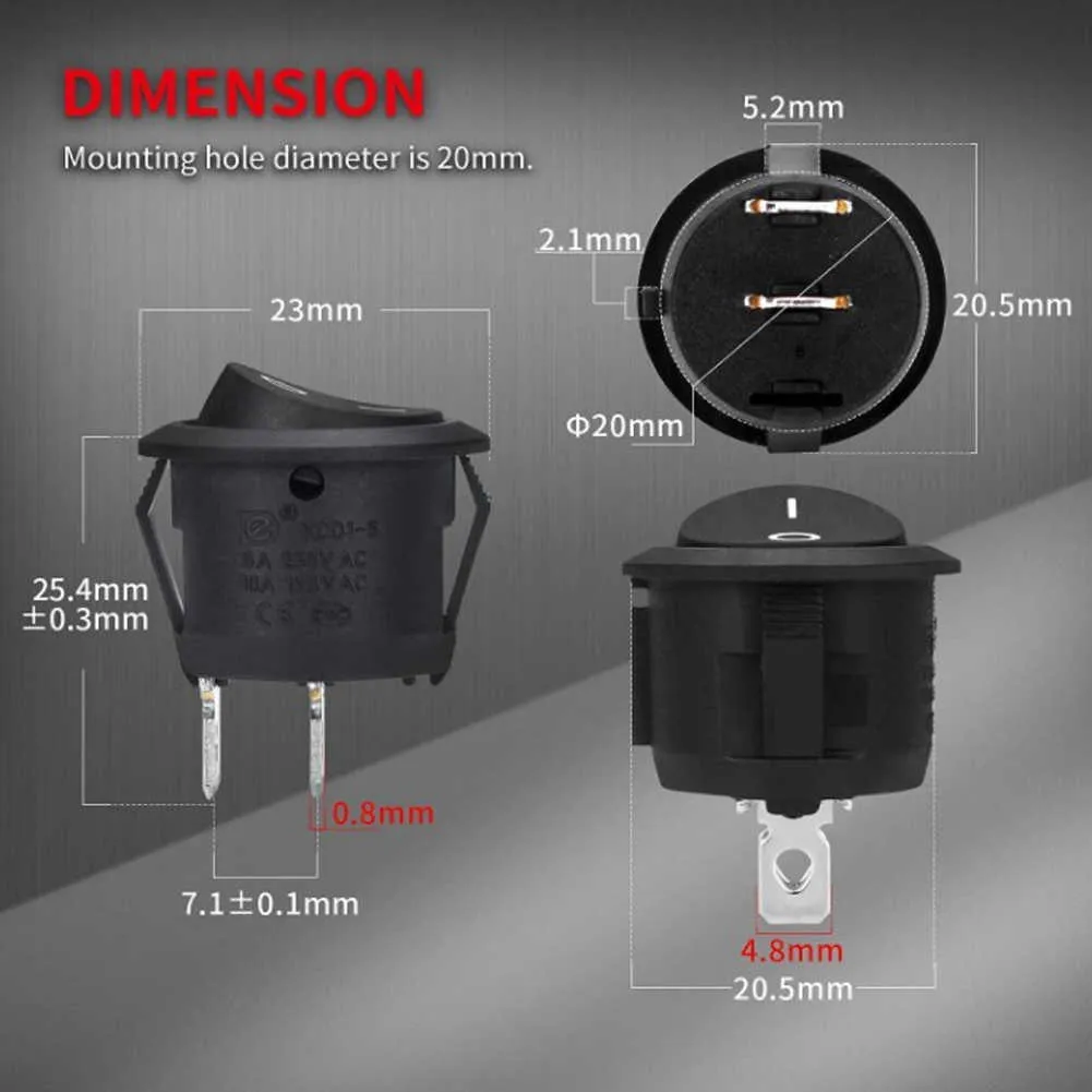 5 Pack 12V Round Rocker Switch For Camper, Van, Caravan, Depth Finder ...