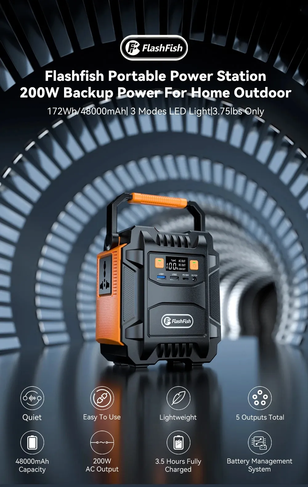 Flashfish Portable Solar Generator 110V/220V, 200W Solar Inverter With ...