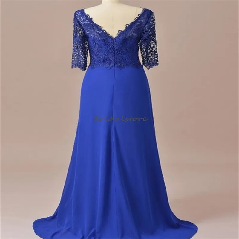 Elegant Royal Blue Mother Of The Bride Dress Real Image Half Sleeves ...
