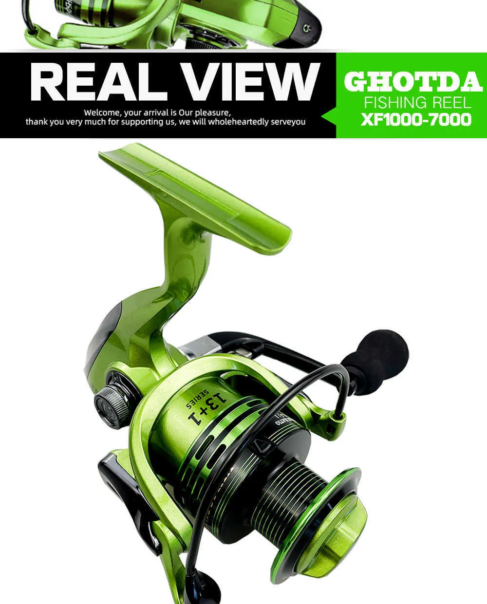 Green Long Cast Fishing Reel - XF1000-7000 Series, Rocker Arm, Wire Cup ...