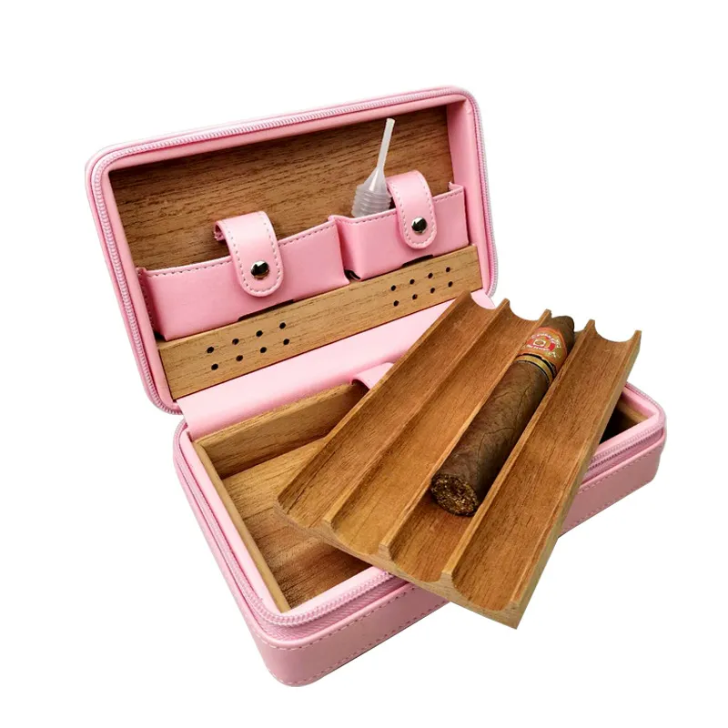 Pink Leather Cigar Case Portable Travel Cigar Storage Box With Cutter ...