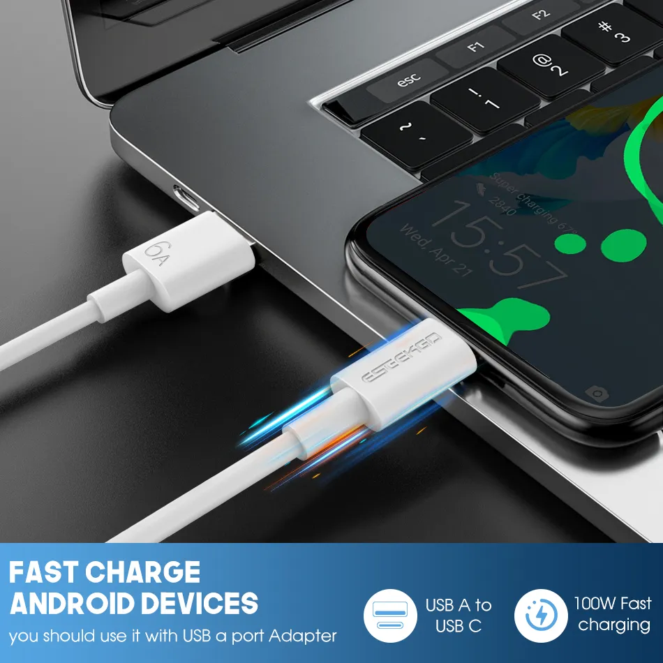 ESEEKGO 6A 100W USB Type C Charging Portronics Fast Charging Cable 1M ...