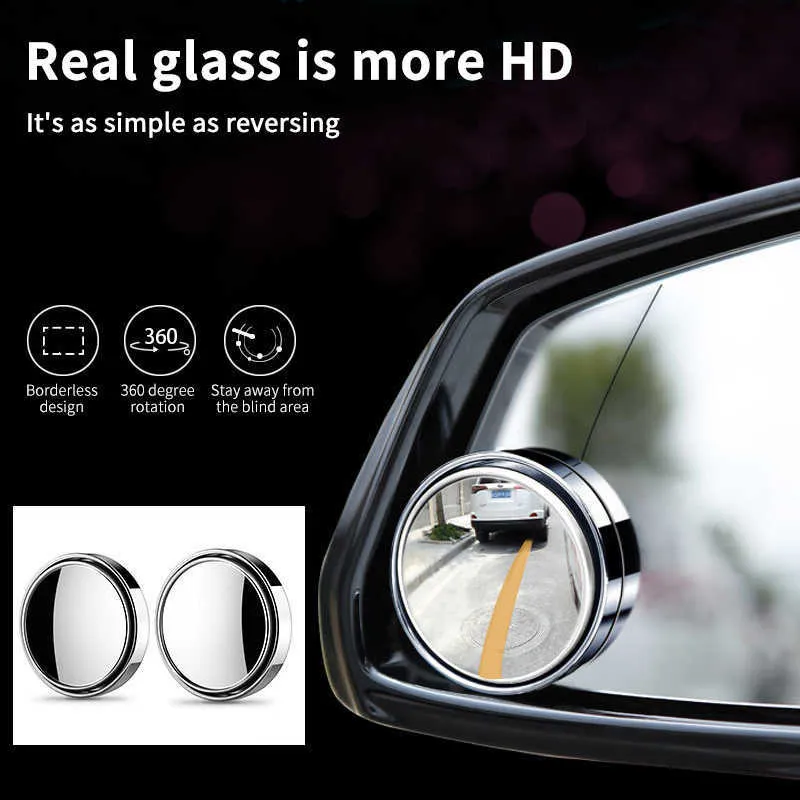 HD Wide Angle Adjustable Convex Rearview Mirror For Rimless Car Parking ...