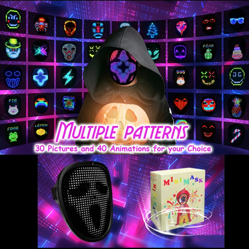 Light Up Masks: Kids' LED Cosplay Mask With Gesture Sensing, Face ...