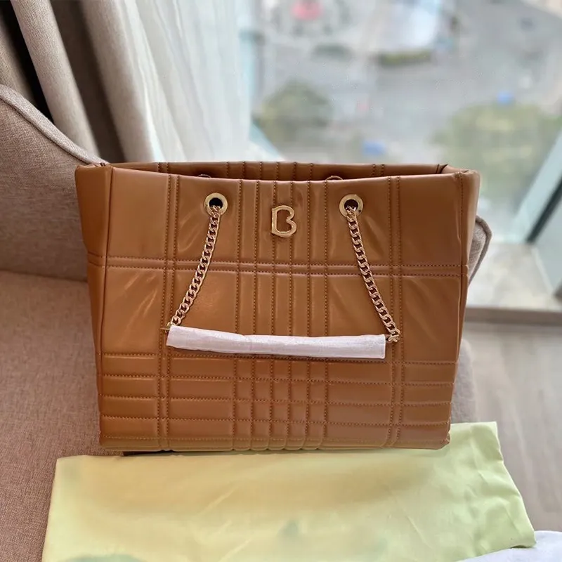 Luxury Designer Tote Bag: Genuine Leather Check Handbag With Chain ...