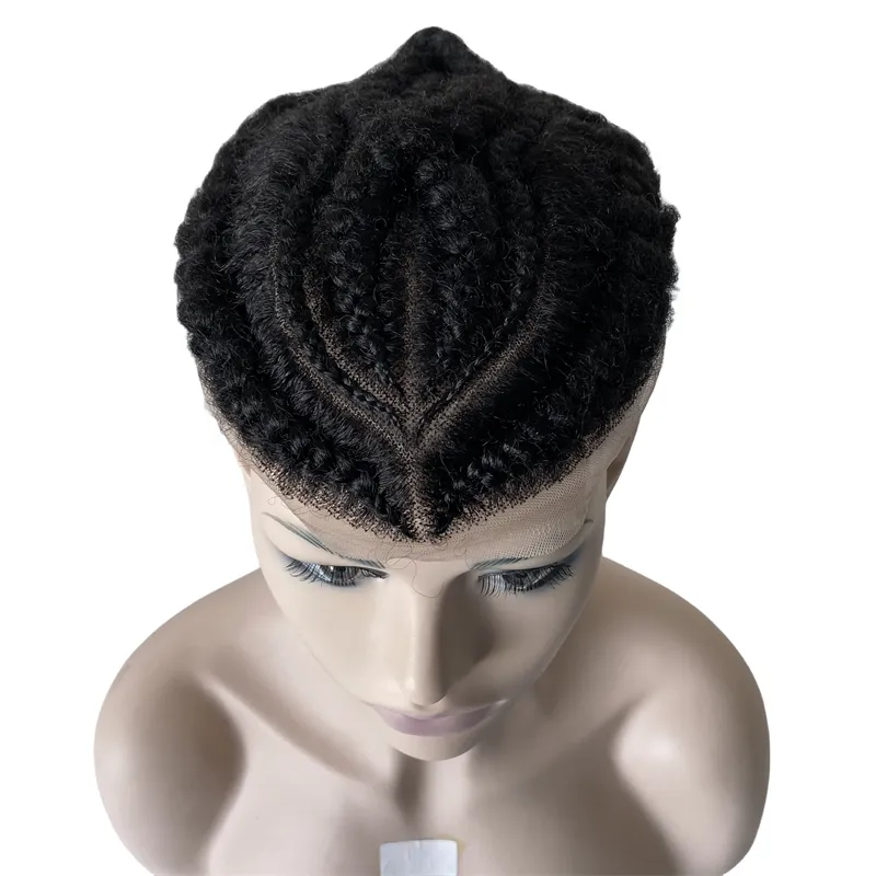 Premium Afro Braid Toupee: #1 Jet Black Mongolian Virgin Hair Cornrow ...