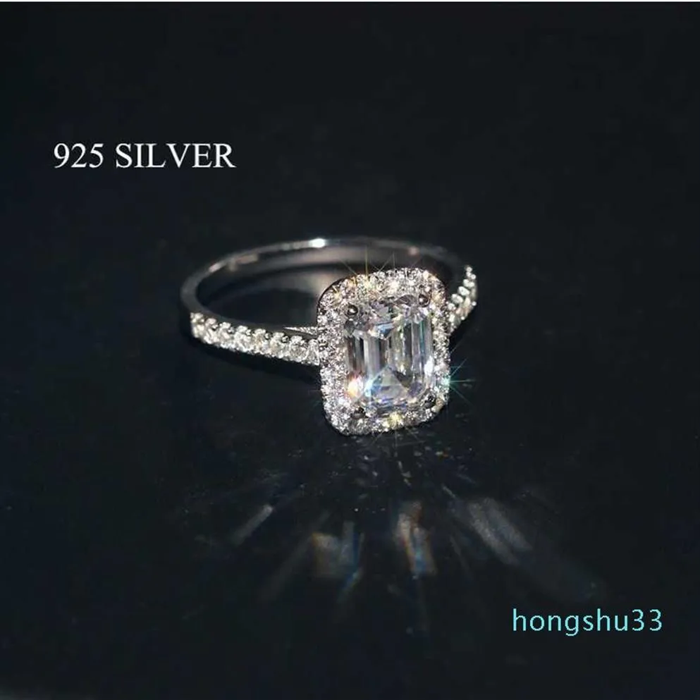 Emerald Cut Lab Diamond Ring Set Handmade 2ct, 925 Silver Engagement & Wedding Band For Women ...