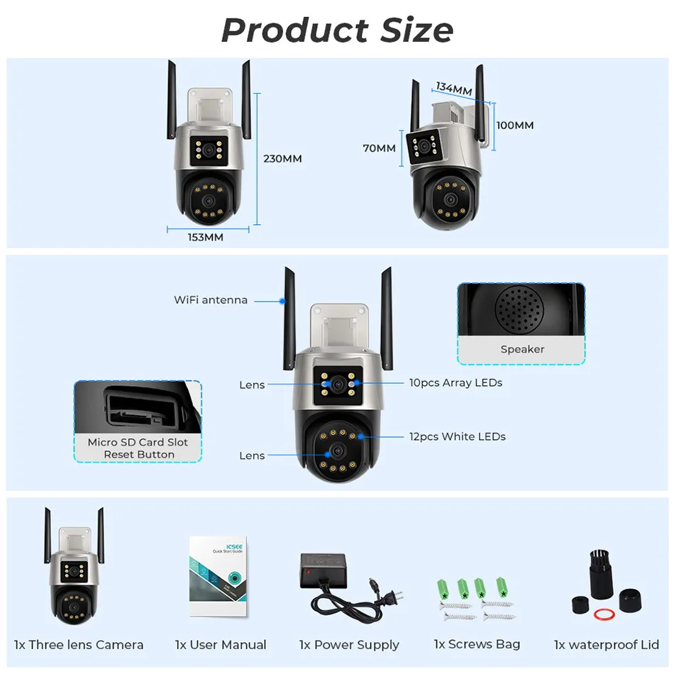 Cámara De Seguridad De 8k Lente Dual: Cámara IP Wifi 4K Con Pantallas Duales, Vigilancia De CCTV ...