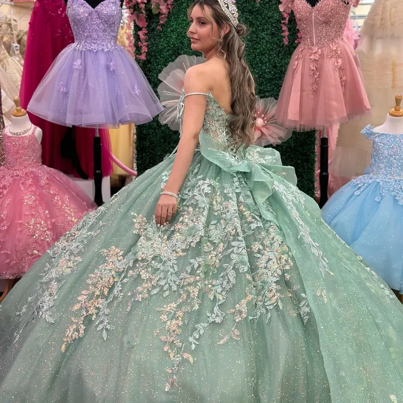 Vestido Para Quinceañeras Verde Menta, Vestido De Baile Con Hombros ...