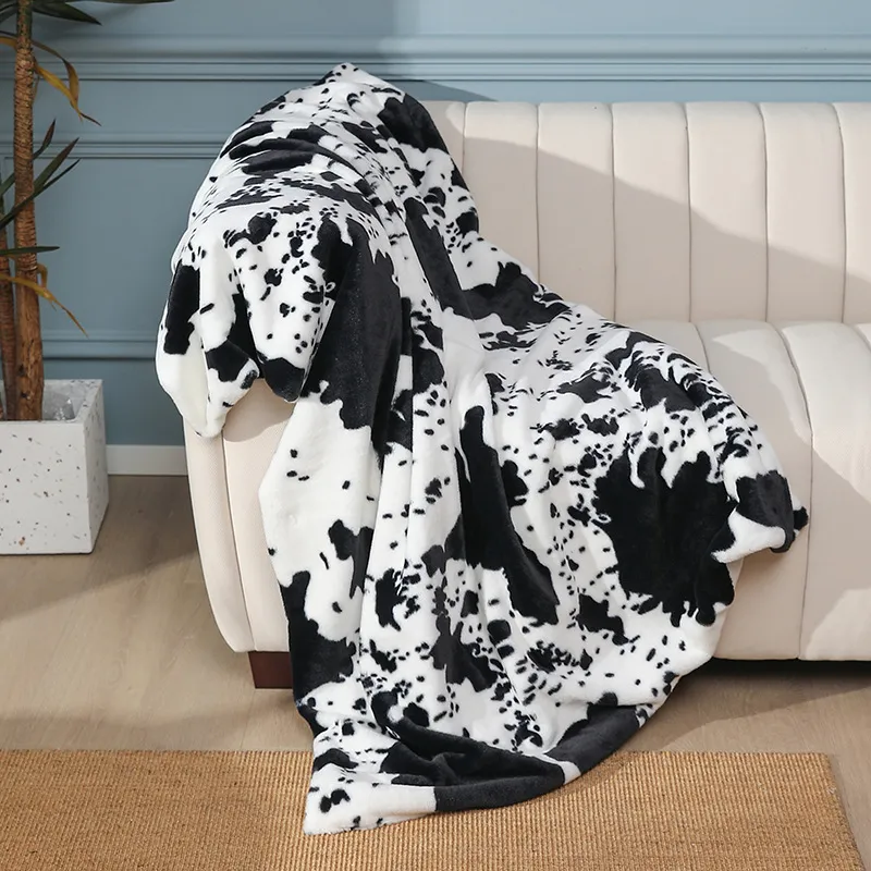 Faux Fur Sherpa Cow Print Blanket ⌚ Soft Cow Print Furry Throw Blanket ...