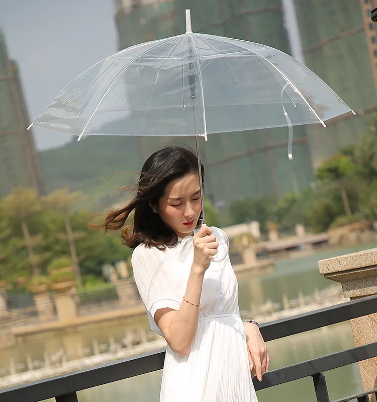 Clear Transparent PVC Rain Dome Umbrella Bubble Rain Sun Shade With Long Handle Straight Stick ...