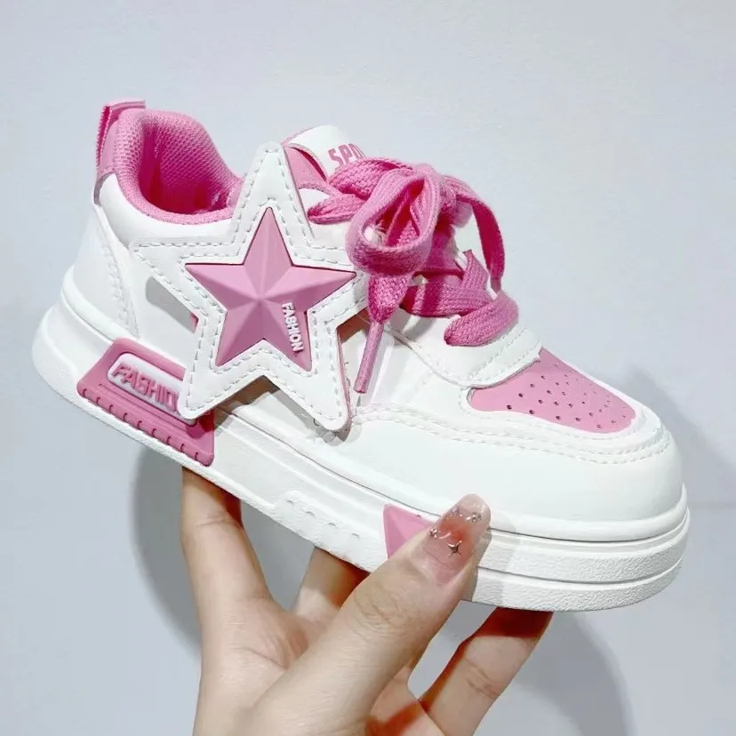 2024 Spring Girls Stars Sneakers Kids Lace Up Breathable Casual Shoes ...