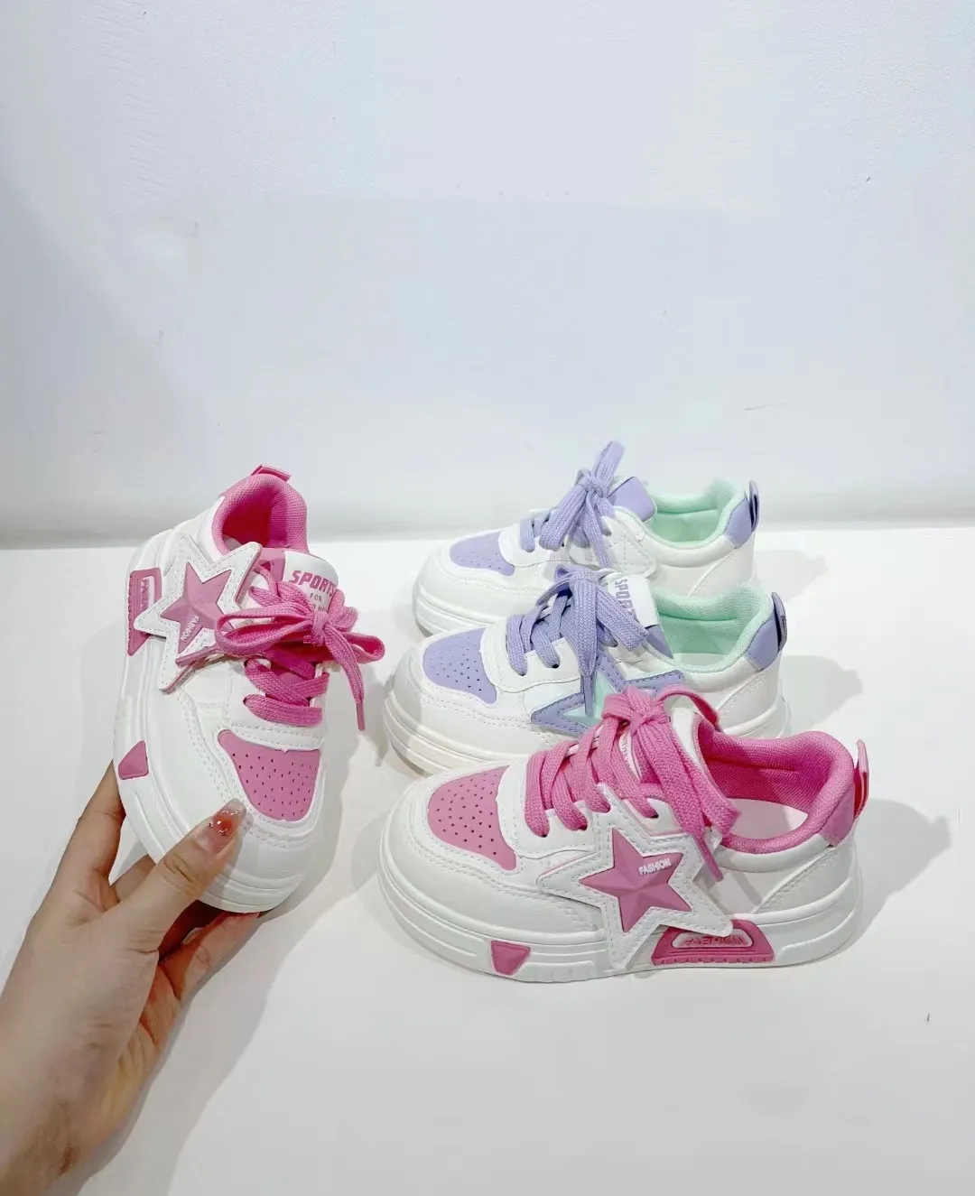 2024 Spring Girls Stars Sneakers Kids Lace Up Breathable Casual Shoes ...