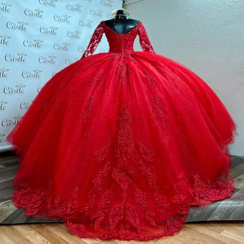 Robe De Bal Rouge Quinceanera Robe 2024 Dentelle Appliques Perles À ...