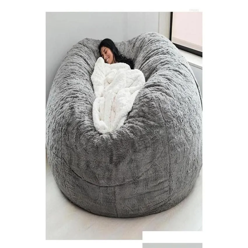 DHgate Oversized 7Ft Faux Fur Bean Bag Chair Fluffy Soft Round Lounger Sofa Living Room Furniture Big Cozy Lazy Bag Dh7Gj2633 Home Garden