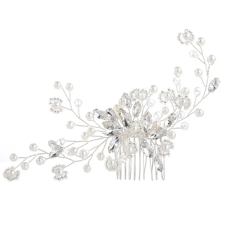 Elegant Bridal Hair Comb Pearl Tiara - Handmade Rhinestone Wedding ...