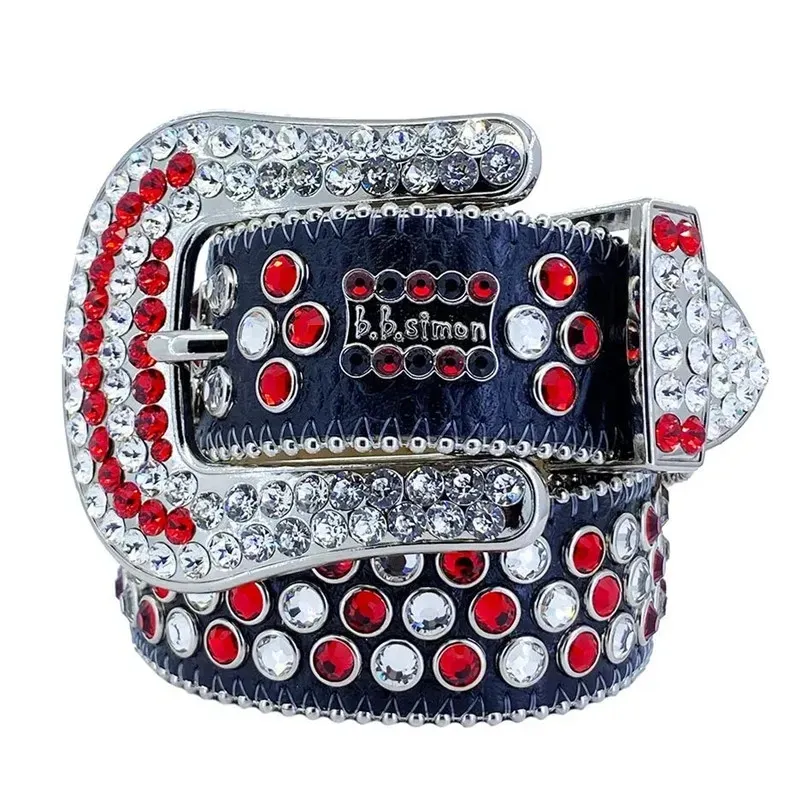 Designer Leather Belt With Colored Diamonds, 3.8 Cm Width, Luxury Mens ...