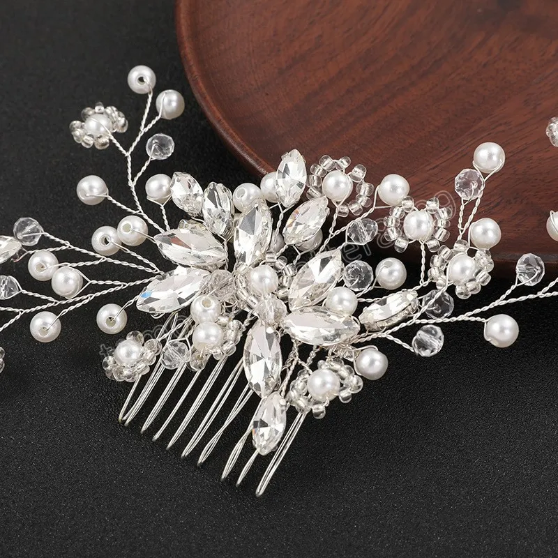 Elegant Bridal Hair Comb Pearl Tiara - Handmade Rhinestone Wedding ...