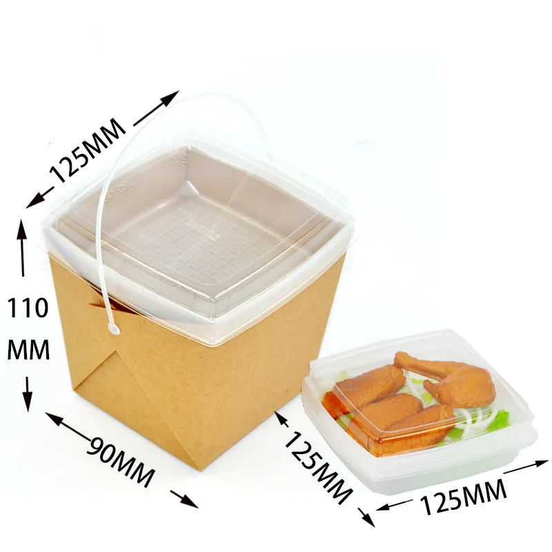 Disposable Kraft Paper Lunch Boxes With Handle Oil Proof Takeout Snack ...