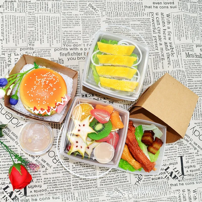 Disposable Kraft Paper Lunch Boxes With Handle Oil Proof Takeout Snack ...