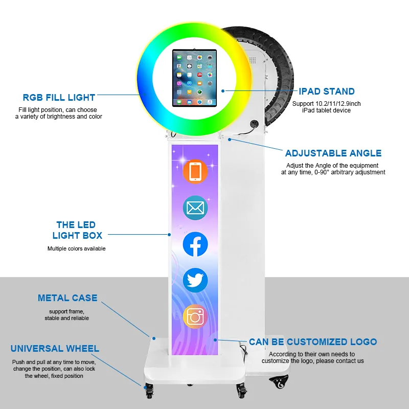 3-in-1 iPad Photo Booth Selfie Machine Shell Adjustable Stand with 180 ...