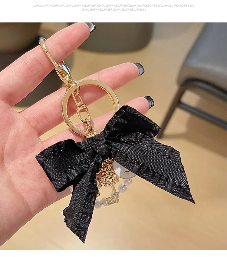 Fashionable Pearl Ribbon Bow Keychains Feminine Car Key Rings & Purse ...