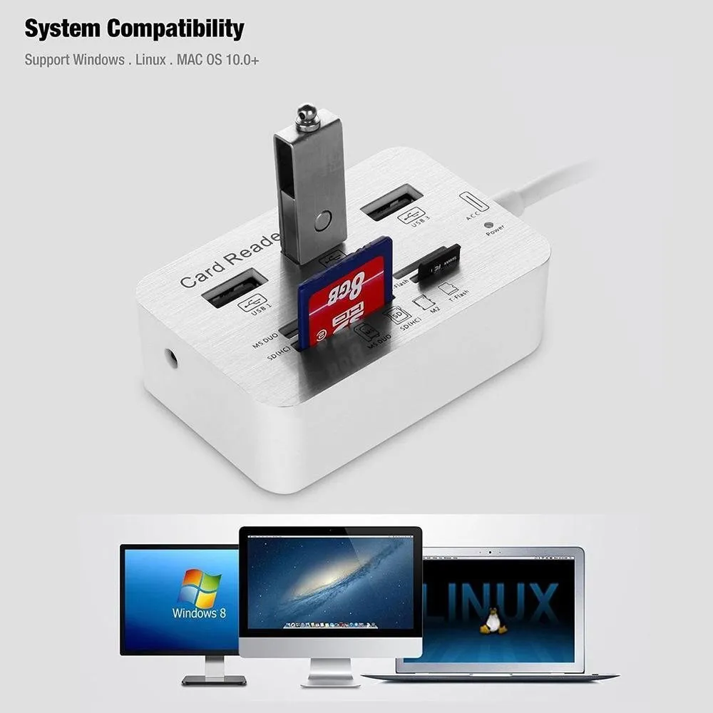 Type C Micro SD Card Reader To 3 Port USB 3.0 Hub With Multi Card ...