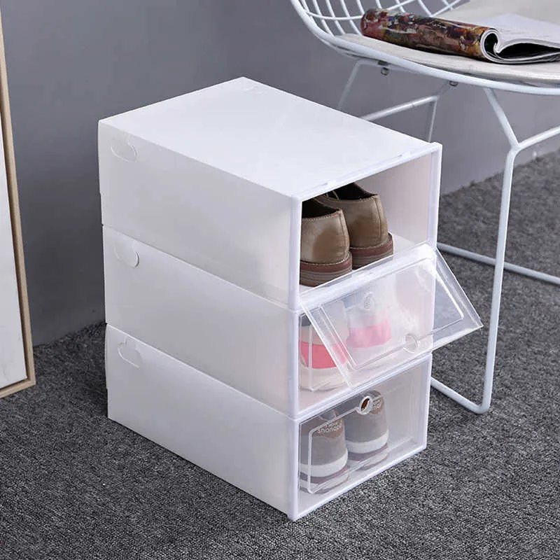 Plastic Stackable Shoe Boxes Foldable Shoe Organizer Sneaker Shoe ...