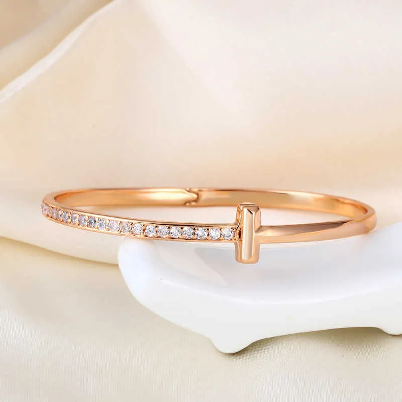 Full Diamond Narrow Tiffany Bracelet White Gold Unisex Half Light Luxury