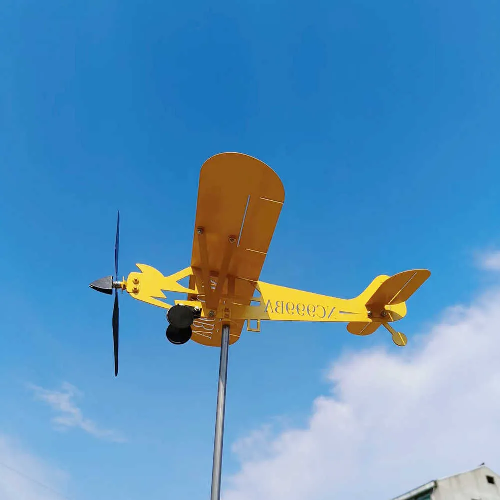 3D Airplane Wind Spinner Plane Metal Airplane Weather Vane Outdoor Roof ...