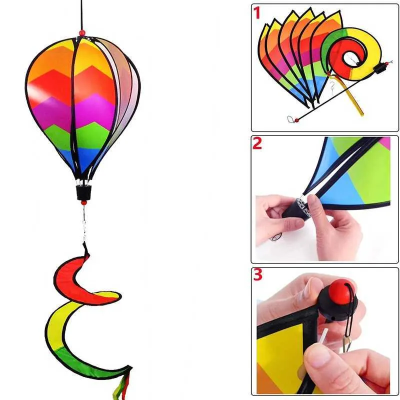 Rainbow Wind Spinner | Hot Air Balloon Hanging Decor Outdoor Windmill ...